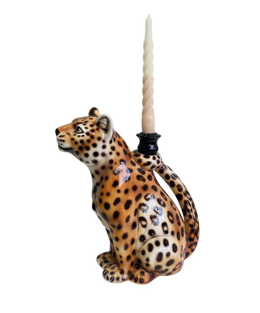 LEOPOLD 30CM CERAMIC LEOPARD CANDELA | House Of Leopard